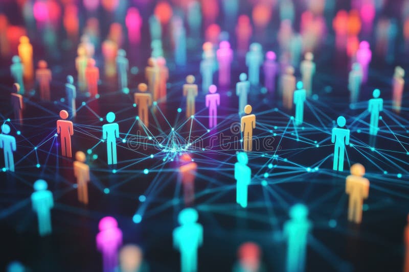 Colorful 3D Avatars Connected by Glowing Lines Representing an ...