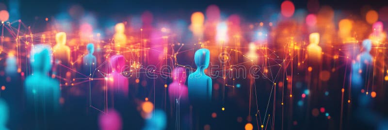 Colorful 3D Avatars Connected by Glowing Network Lines Represent ...