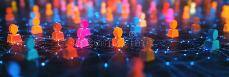 Colorful 3D Avatars Connected through Glowing Network Lines Represent ...