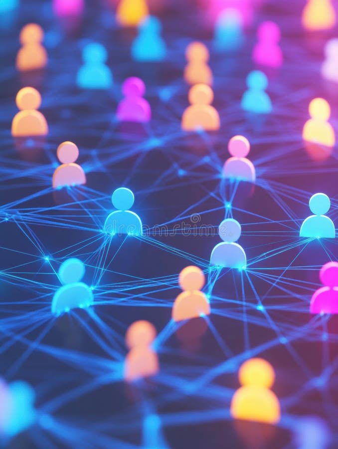 Colorful 3D Avatars Interconnected by Glowing Network Lines Represent a ...