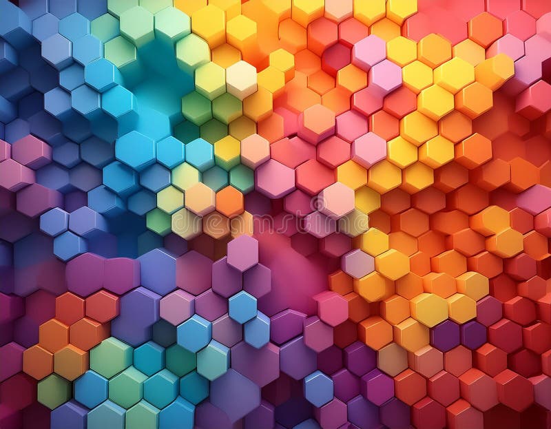 Colorful 3D Background with Hexagons in Varying Sizes and Depths Stock ...