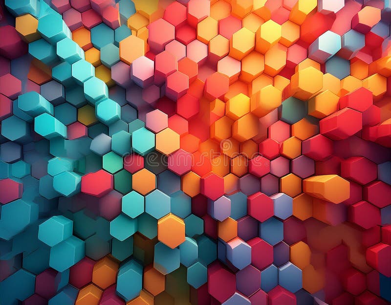 Colorful 3D Background with Hexagons in Varying Sizes and Depths Stock ...