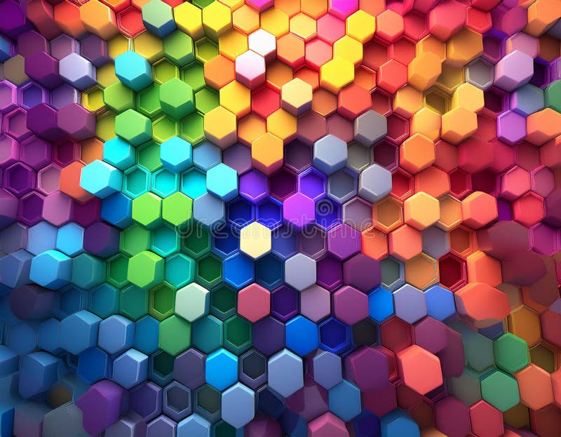 Colorful 3D Background with Hexagons in Varying Sizes and Depths Stock ...