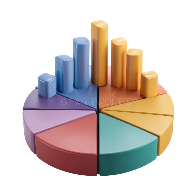 Colorful 3d Bar Chart and Pie Chart Combination Isolated on White ...