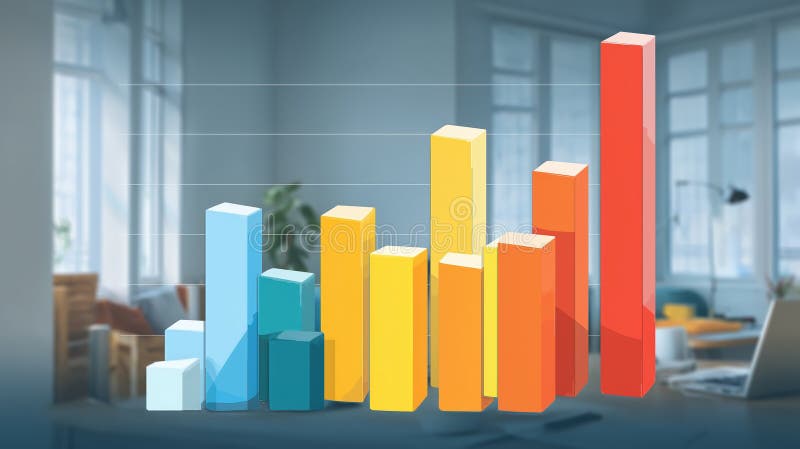 Colorful 3D Bar Chart Showing an Upward Trend in a Modern Office Stock ...