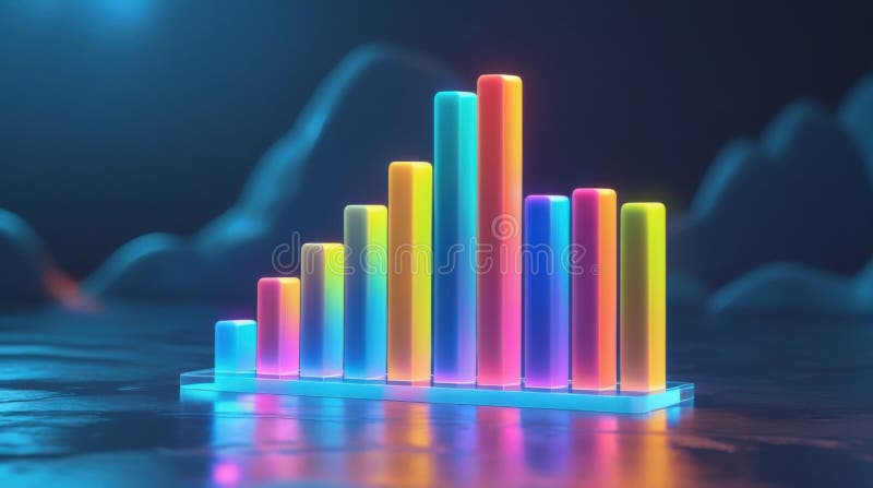 Colorful 3 D Bar Graph on Blue Reflective Surface Data Stock ...