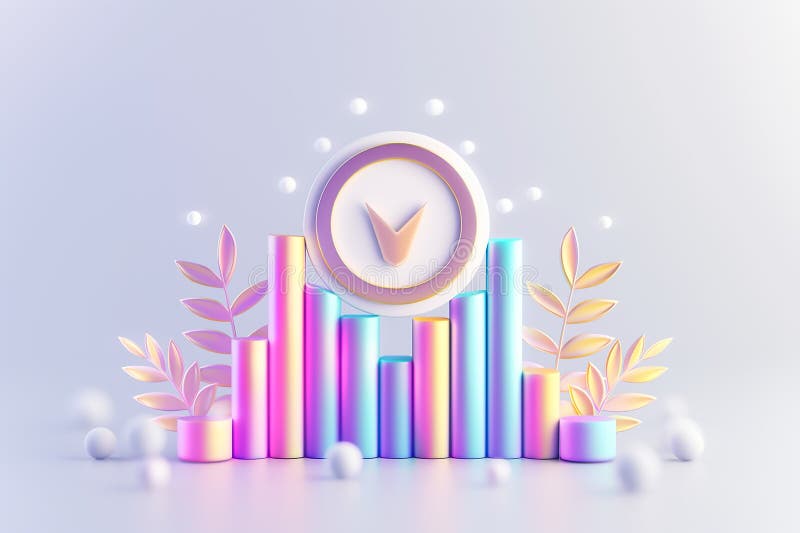 Colorful 3D Bar Graph Complete with an Emblem and Various Decorative ...