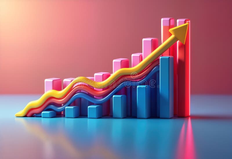 Colorful 3D Bar Graph Shows Consistent Upward Trend. Multiple Lines ...