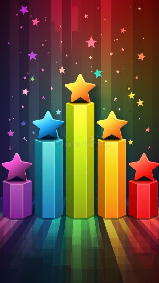 Colorful 3d Bar Graph with Stars on Top, Performance and Success ...