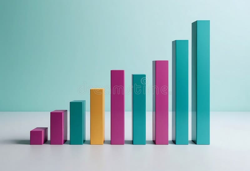 Colorful 3D Bar Graph with Vibrant Columns on a Smooth, Reflective ...