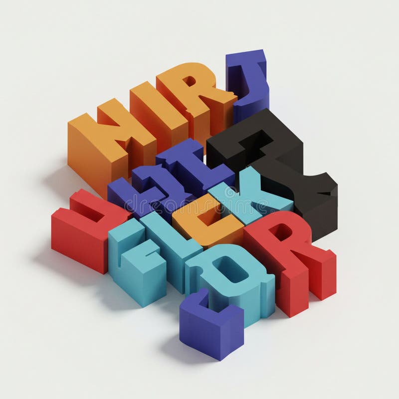 Colorful 3D Block Letters Arranged Randomly on a Flat White Surface ...