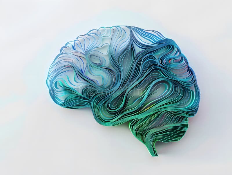 Colorful 3D Brain Design with Flowing Lines on White Background Stock ...