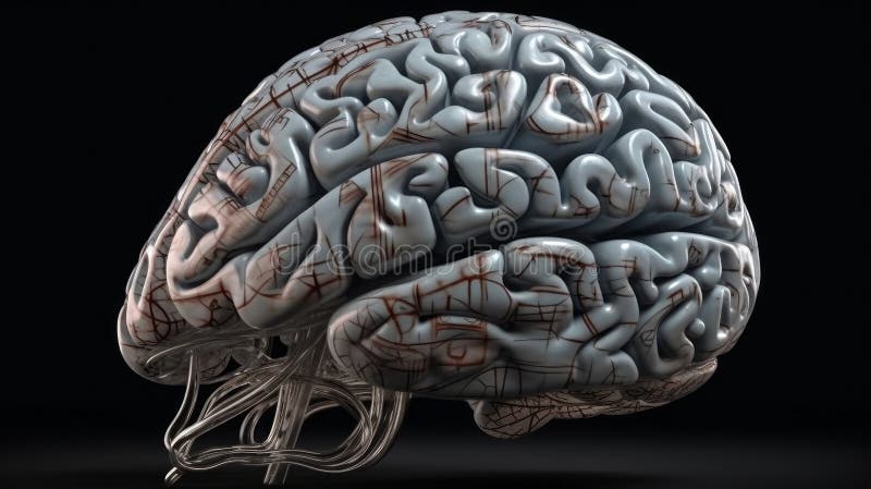 Colorful 3D Brain Illustration in Low Key on Dark BG. Generative Ai ...