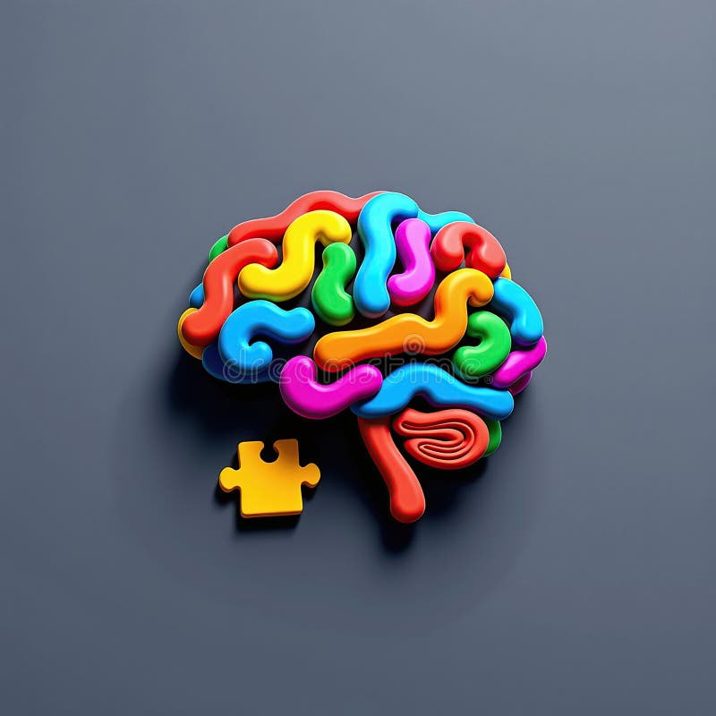 Colorful 3D Brain Puzzle with Playful Design Elements Stock ...