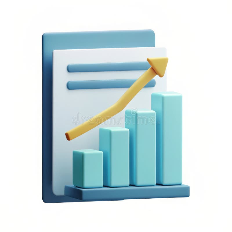 Colorful 3D Business Graph with Rising Arrow, Bar Chart, and Document ...