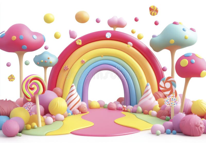 Colorful 3d Candy Land Scene with Rainbow Stock Illustration ...