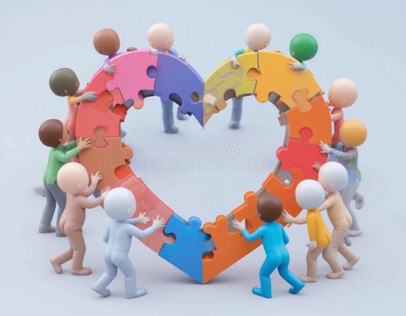 Teamwork and Unity in 3D Puzzle Heart Composition Stock Illustration ...