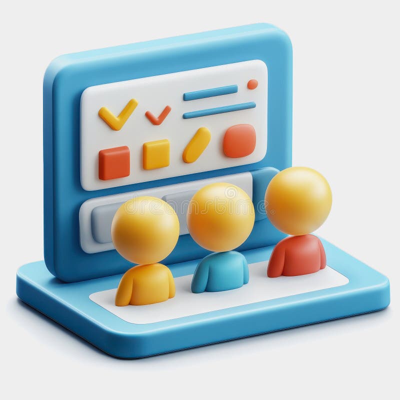 Colorful 3D Characters Interacting with a Large Screen Showcasing ...