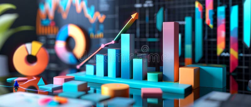 A Colorful 3D Chart with a Green Arrow Pointing Upward Stock ...