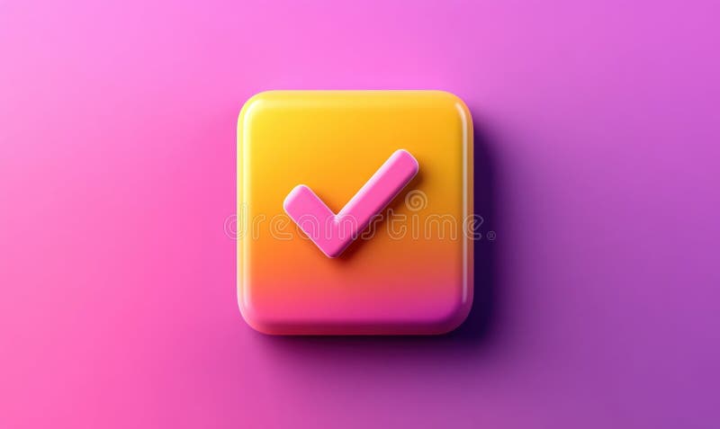 Colorful 3D Check Mark Button on Gradient Background Stock Illustration ...