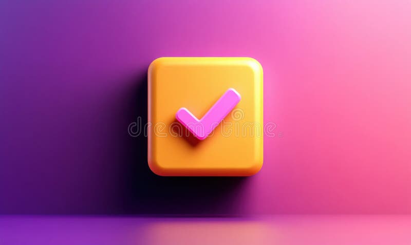 Colorful 3D Check Mark Button on Gradient Background Stock Illustration ...