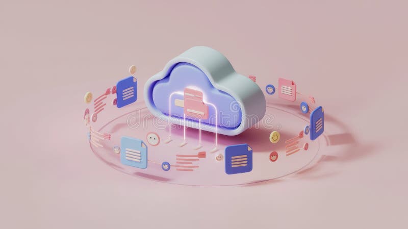 A Colorful 3D Cloud Storage Icon Surrounded by Digital Messages ...