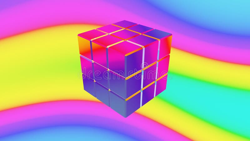 Colorful 3D Cube Floating Effortlessly on a Vibrant Rainbow Gradient ...