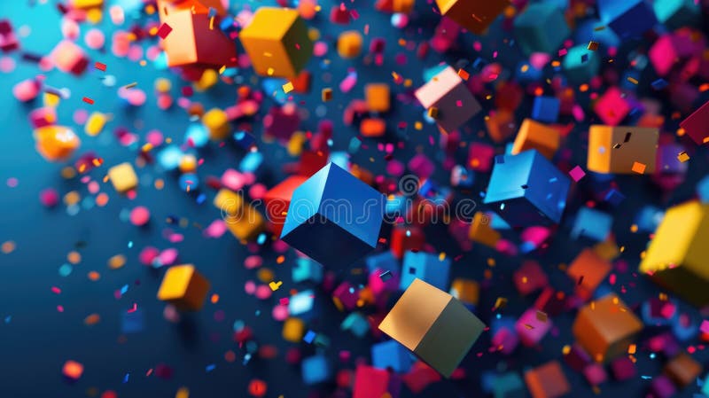Colorful 3D Cubes Background with Vibrant Scattered Blue Multicolored ...