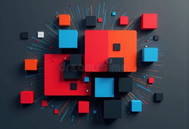 Colorful 3D Cubes Exploding in a Dynamic Arrangement on a Dark ...