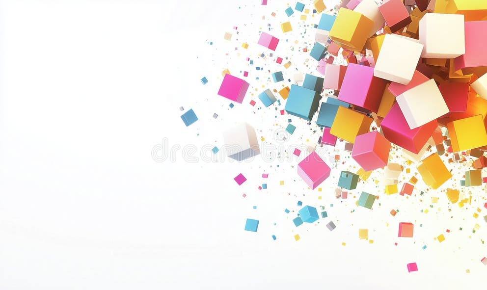 Colorful 3D Cubes Exploding in Vibrant Patterns Against a White ...
