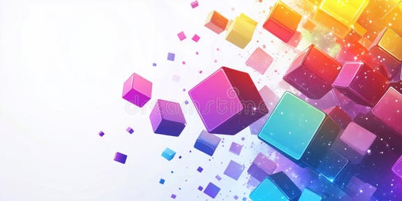 Colorful 3D Cubes Floating in Vibrant Abstract Background with Light ...