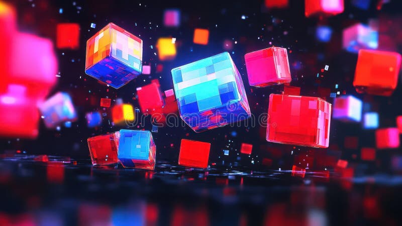 Colorful 3D Cubes Floating in a Vibrant Digital Space Stock ...