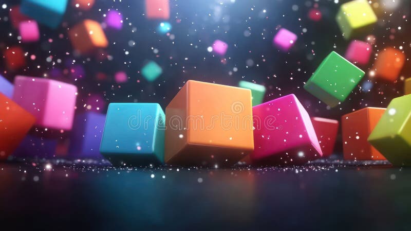 Colorful 3D Cubes Floating in a Vibrant, Sparkling Environment Stock ...