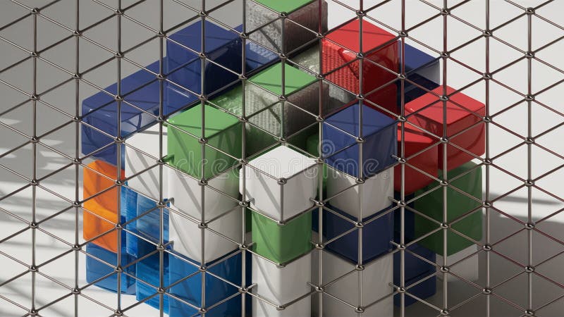 Colorful 3D Cubes Stacked in Isometric Grid Arrangement Stock ...
