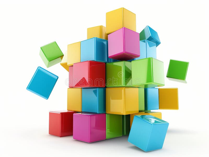 Colorful 3D Cubes Structure Stock Image - Image of design, pile: 312339295