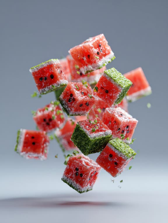 Colorful 3D Cubes of Watermelon Create an Abstract Floating Structure ...