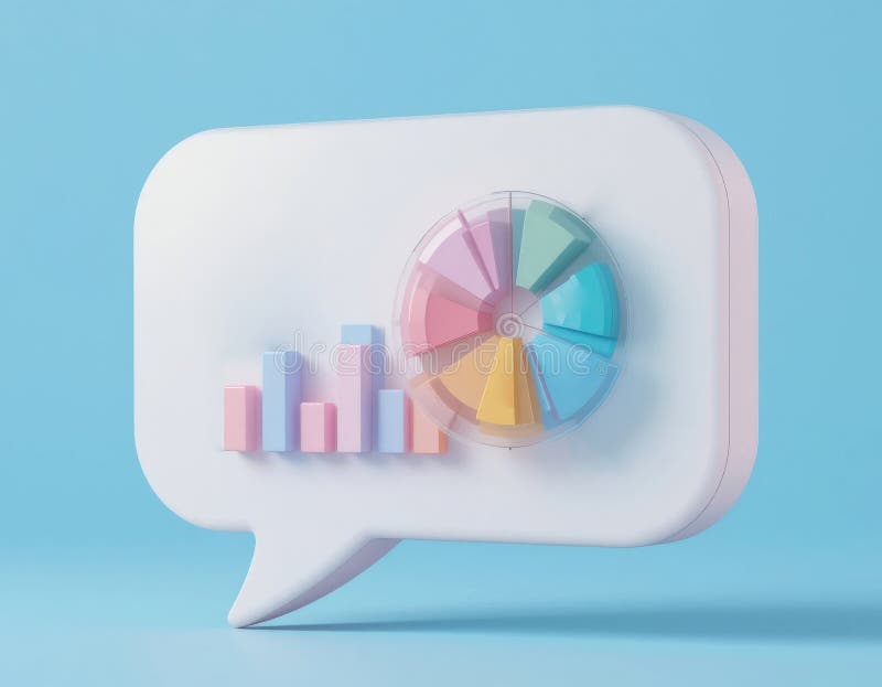 Colorful 3d Data Charts in Speech Bubble on Light Blue Background Stock ...