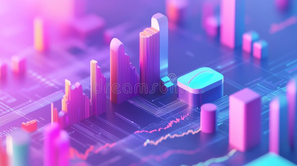 Colorful 3D Data Visualization Displaying Fluctuating Graphs and ...