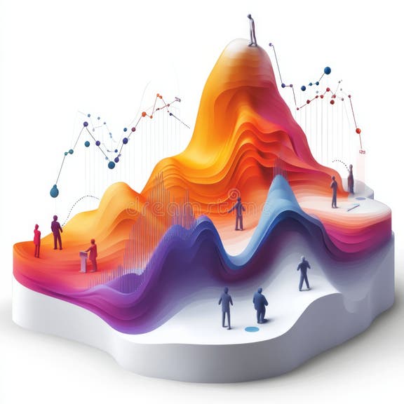 Colorful 3d Data Visualization with Figures and Graphs on a Mountainous ...