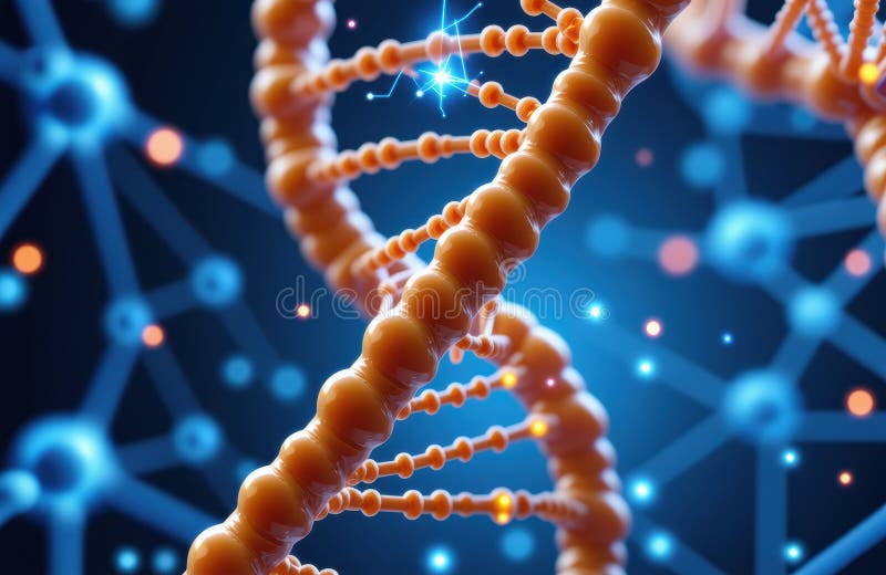 Colorful 3d Dna Strand with Molecular Connections in Blue Light. AI ...