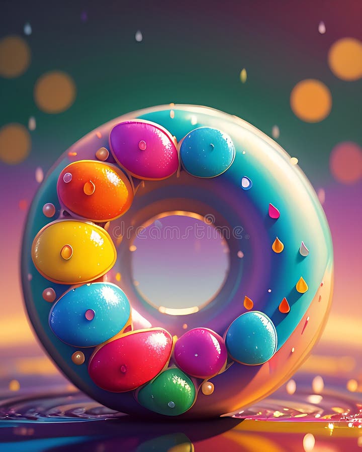 Colorful 3D Donut with Colored Icing Candies and Sprinkles on Gradient ...