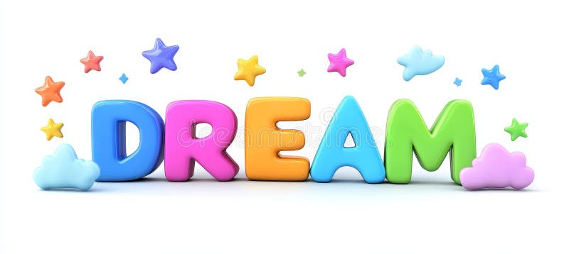 Colorful 3D DREAM Text Decorated with Clouds, Stars Visual Concept for ...