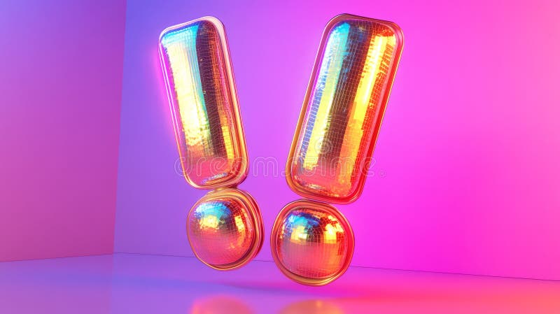 Colorful 3D Exclamation Marks with Neon Lighting on a Pink Background ...