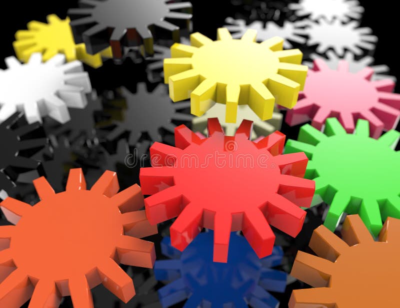 Colorful 3d gears stock illustration. Illustration of concepts - 53907254