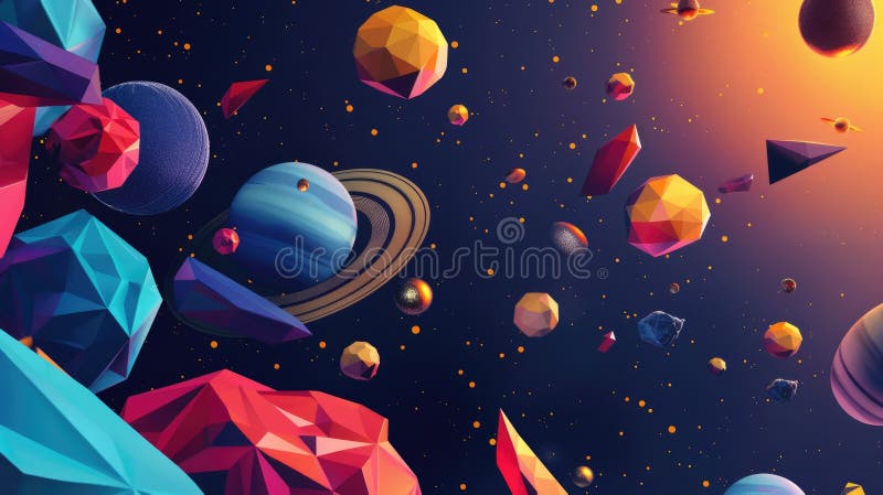 Colorful 3D Geometric Shapes Floating in Space AIG535 Stock Image ...