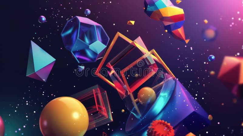 Colorful 3D Geometric Shapes Floating in a Starry Void AIG535 Stock ...