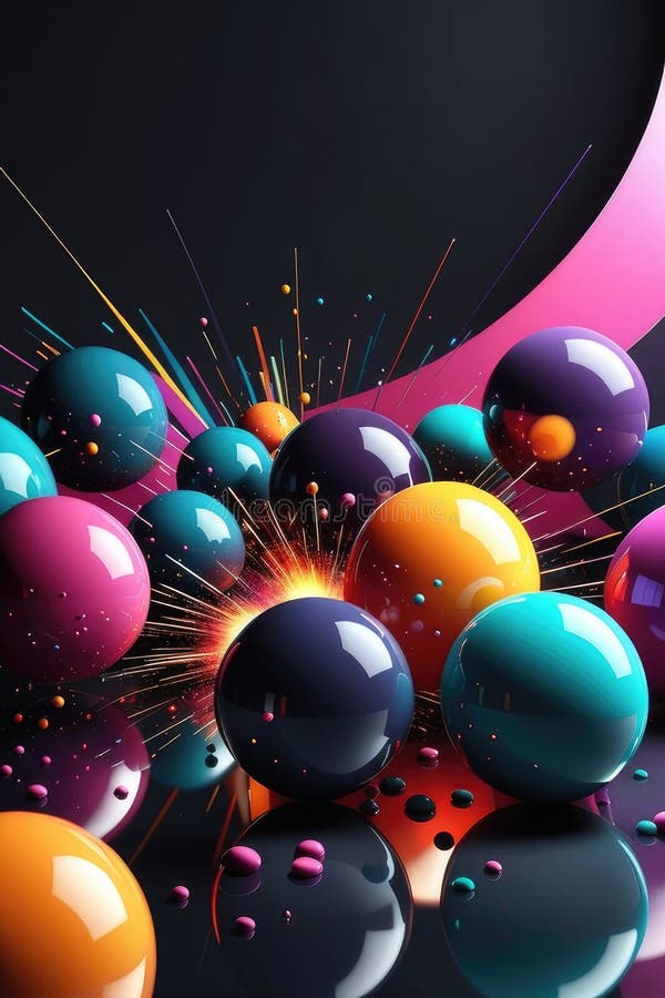 Colorful 3d Glossy Spheres Creative Background, Vertical Composition ...