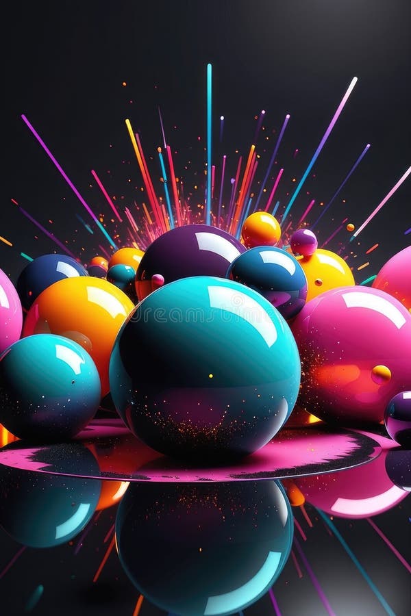 Colorful 3d Glossy Spheres Creative Background, Vertical Composition ...