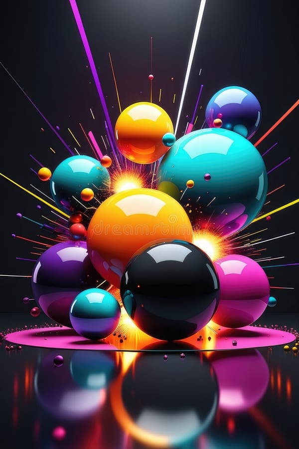 Colorful 3d Glossy Spheres Creative Background, Vertical Composition ...