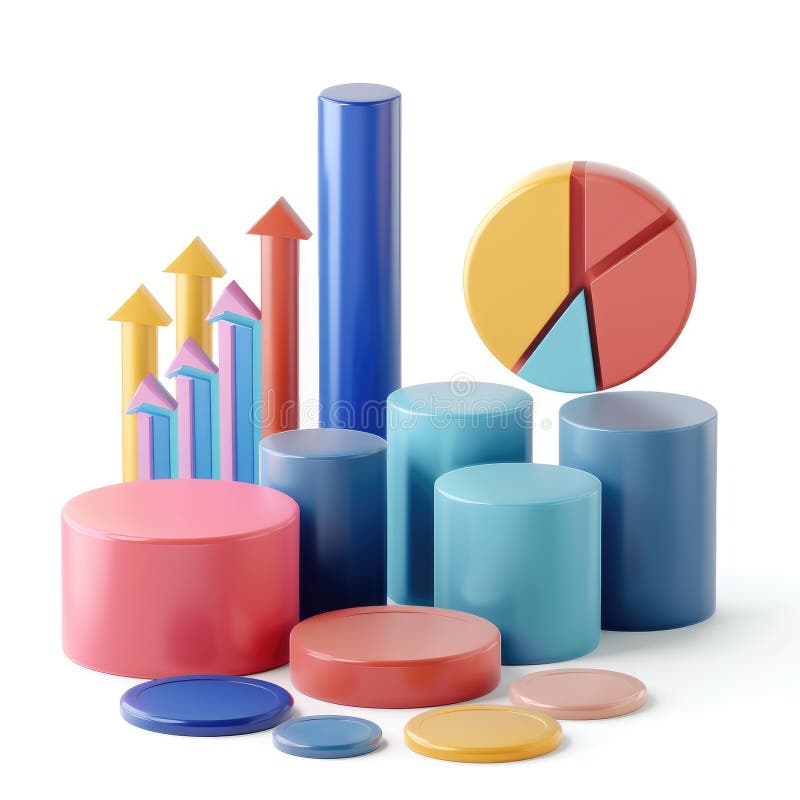 Colorful 3D Cylinders and Arrows Representing Growth and Statistics ...